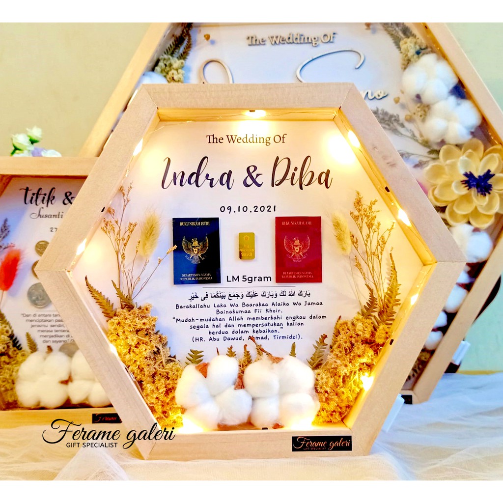 Jual Bingkai Mahar Pernikahan Rustic 3D Hexagonal / Mahar Nikah / Frame Mahar Pernikahan / Mahar ...