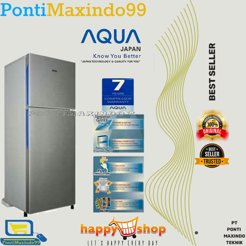 Jual KULKAS 2 PINTU AQUA AQR-D251(LS) Light Silver NO FROST 169 Liter | Shopee Indonesia
