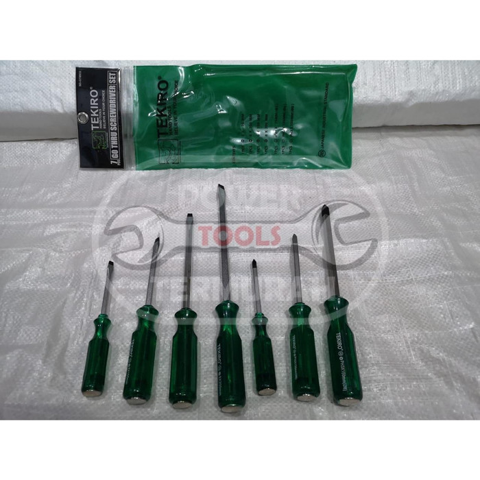 Jual OBENG SET TEKIRO 7 PCS TEMBUS HIJAU (+)(-) OBENG KETOK SET 7 PCS ...