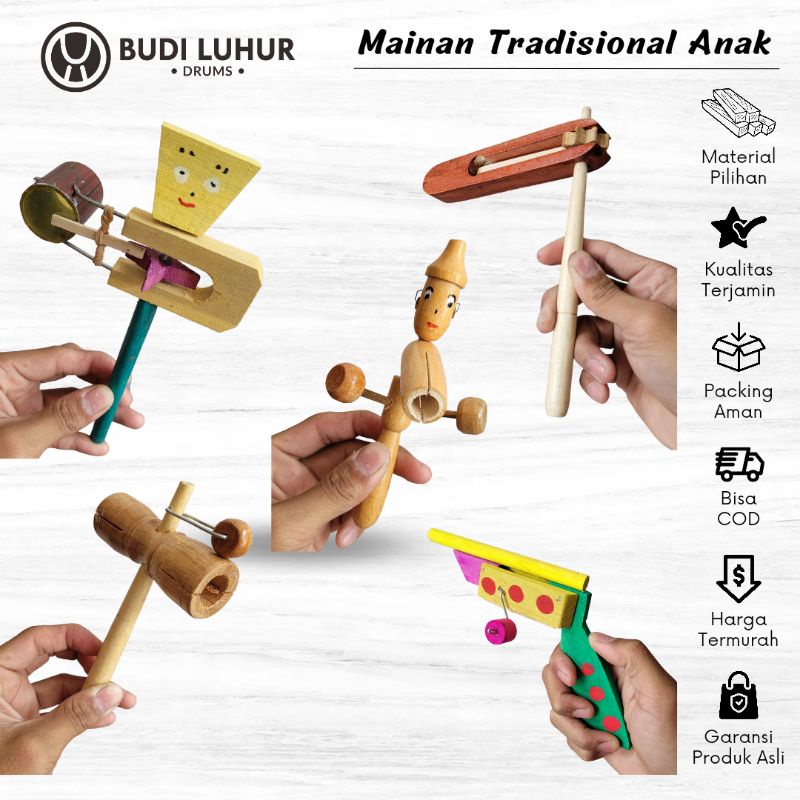Jual Mainan Tradisional Anak Kerajinan Kayu Bunyi Suara Goyang Unik ...