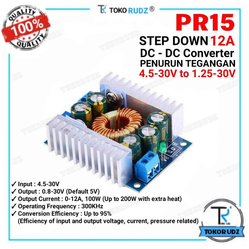Jual PR15 Step Down Converter DC to DC 12A 100W Modul Penurun Tegangan Voltase | Shopee Indonesia