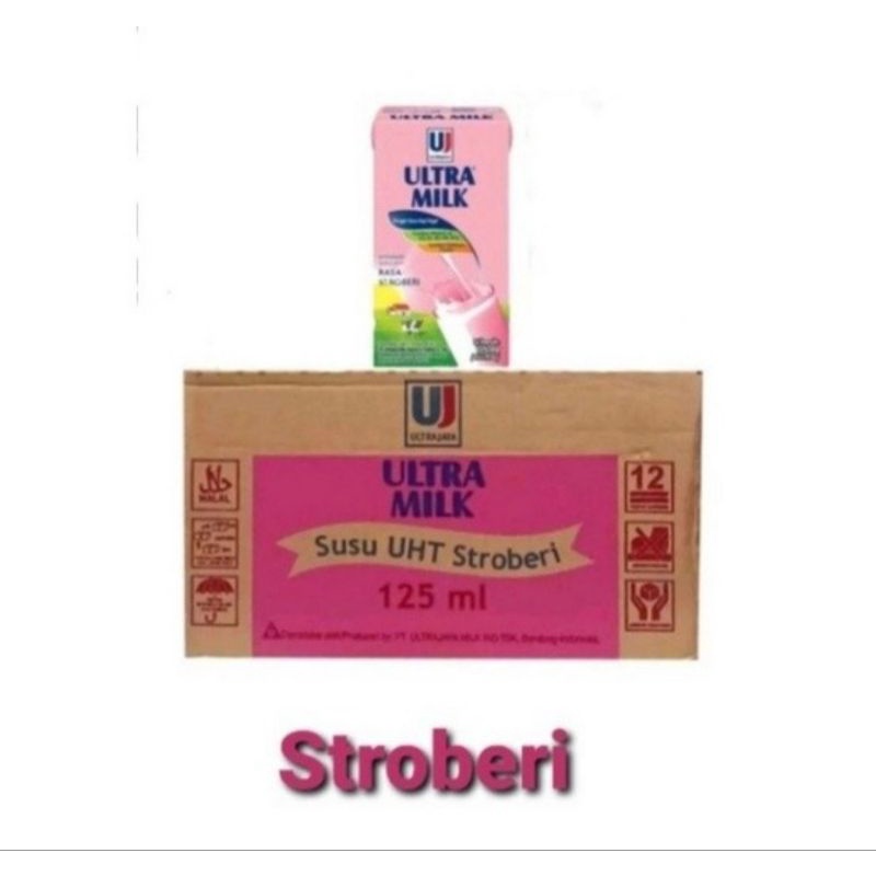 Jual Ultra milk susu UHT 1 dus rasa cokelat / stroberry / full cream 125ml isi 40 pcs berat ...
