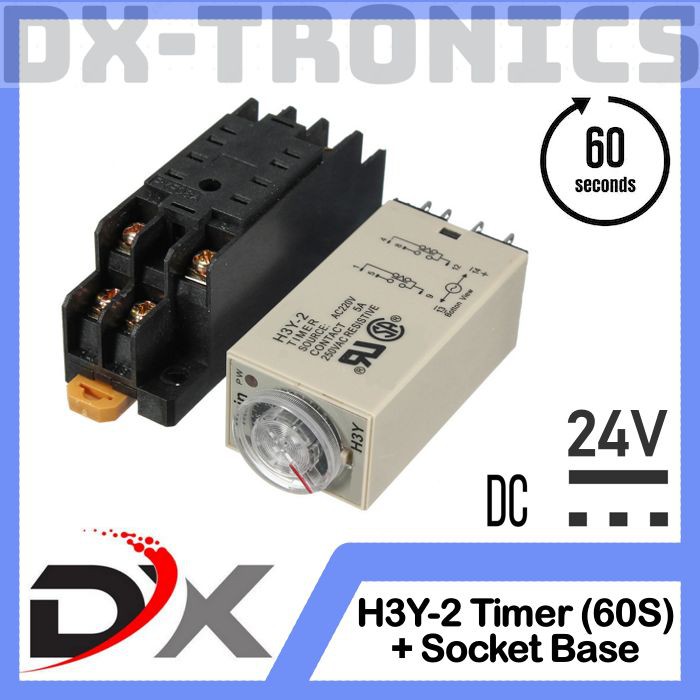 Jual H3Y-2 Delay Timer Relay DPDT + Socket Base 24VDC 60s H3Y 60 Detik | Shopee Indonesia
