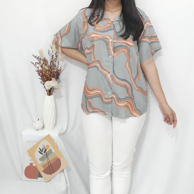 Jual HANA PATTERN KEMEJA - free mask | Shopee Indonesia