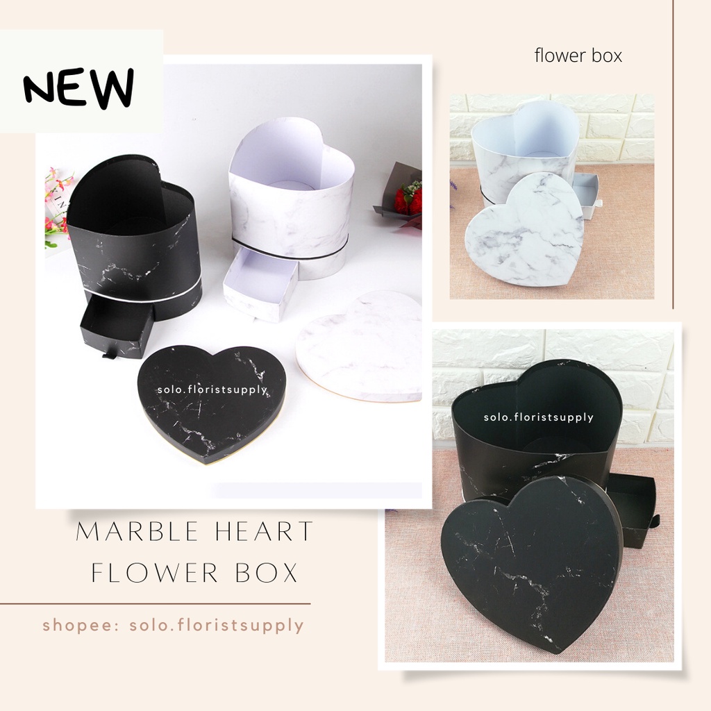 Jual 23cm marble heart Box with drawer flower box bloombox bentuk hati ...