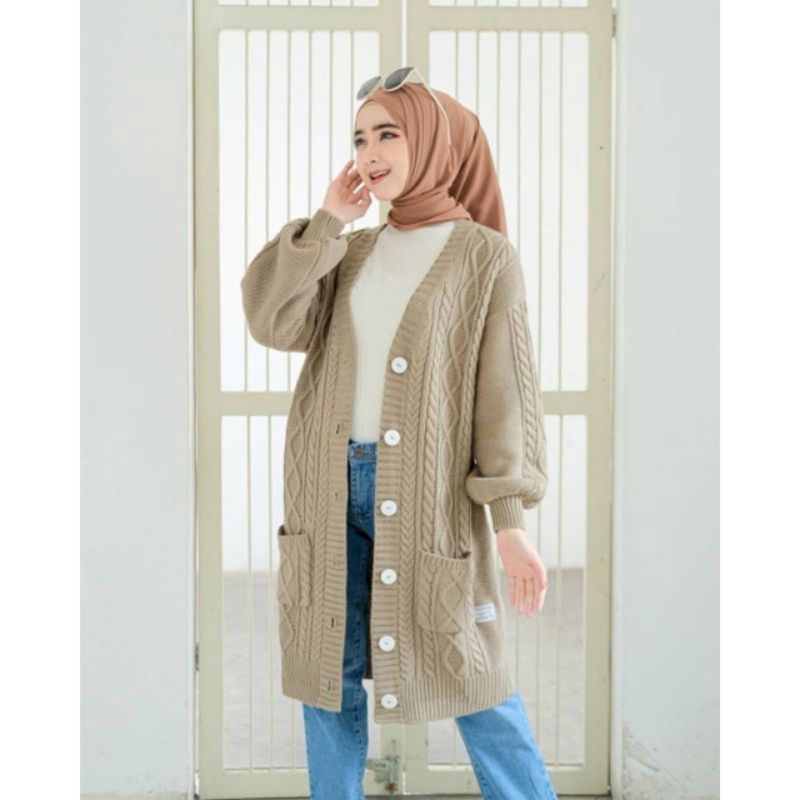Jual ICS (BISA COD) LONG CARDI OUTER PANJANG JAKET RAJUT WANITA OUTER RAJUT PANJANG LONG KANCING ...