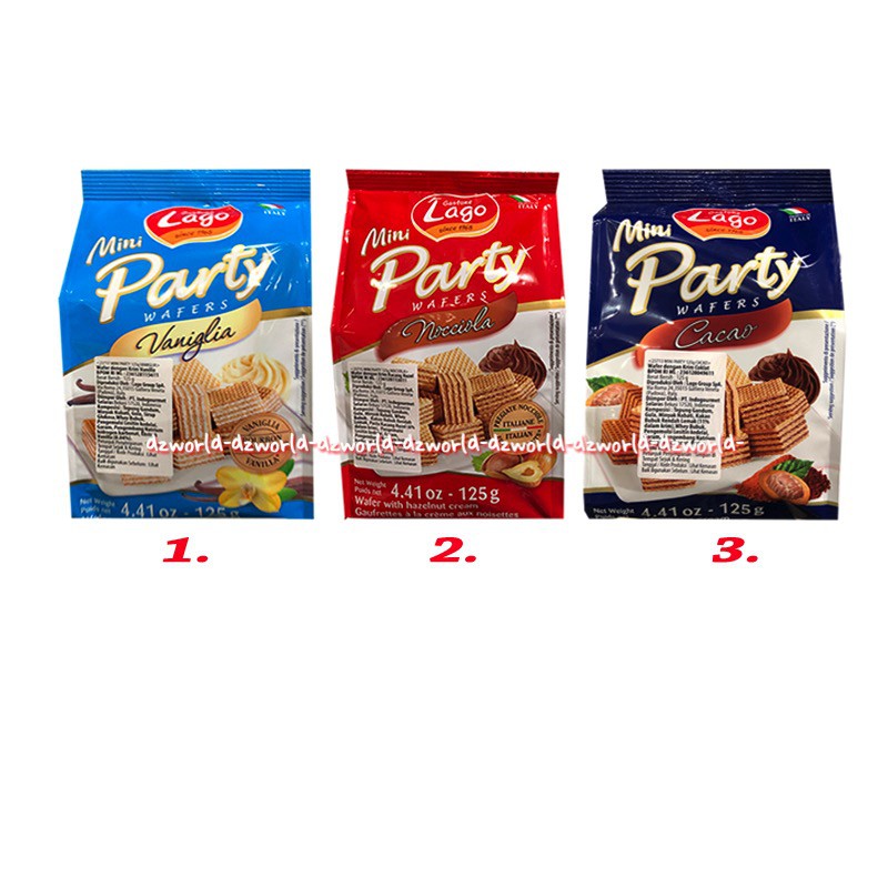 Jual Lago Mini Party Wafers 125g Cacao Chocolate Hazelnut Vanila Wafer ...