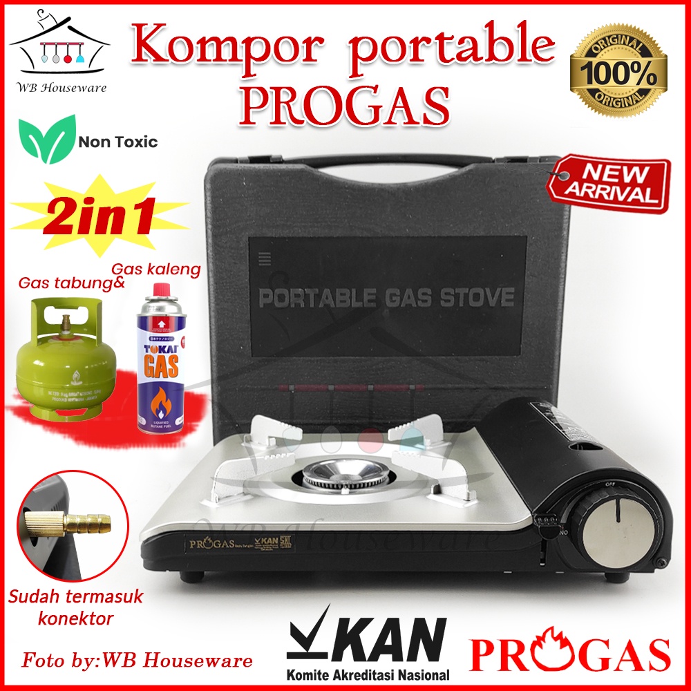 Jual kompor gas portable stainless minimalis + koper PROGAS / portable ...