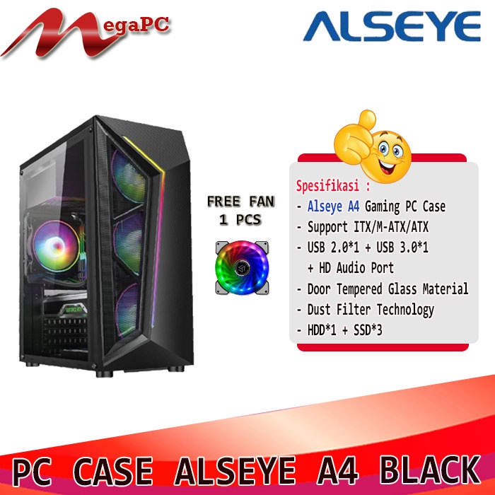 Jual PC Case / Cassing Gaming A4 Alseye BLACK/WHITE RGB Lightning ...