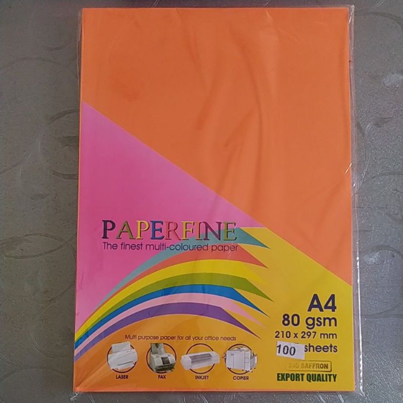 Jual Kertas Paperfine A4 80 Gram 100 Sheet - Kertas HVS Warna | Shopee ...