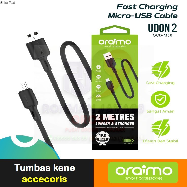 Jual Oraimo Kabel Data Micro USB 2 METER Android Data Cable Fast ...