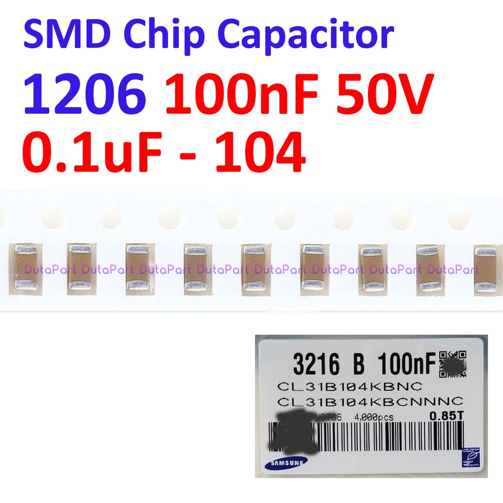 Jual 1206 100nF 0.1uF 104 50V SMD Chip Capacitor Capasitor Kapasitor ...