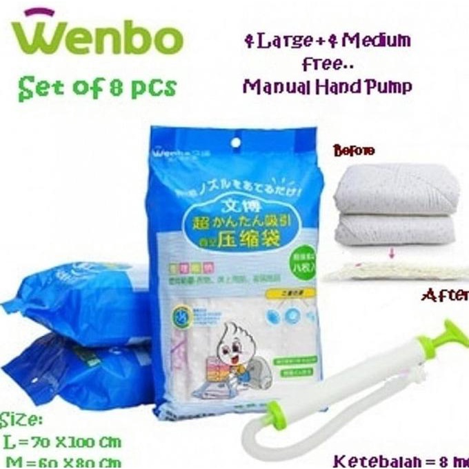 Jual Wenbo Vacuum Bag Set 8 Vacum Bag Vakum Plastik Kantong Penyimpan Baju | Shopee Indonesia