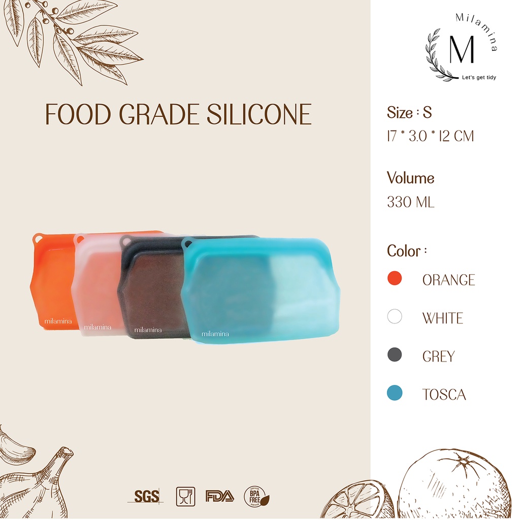 Jual Silicone Bag Small / S-330ml/ silicone pouch / bag / food storage ...