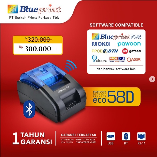Jual Printer Bluetooth Thermal Kasir ECO 58D Blueprint (USB + BT + RJ11) GARANSI RESMI | Shopee ...