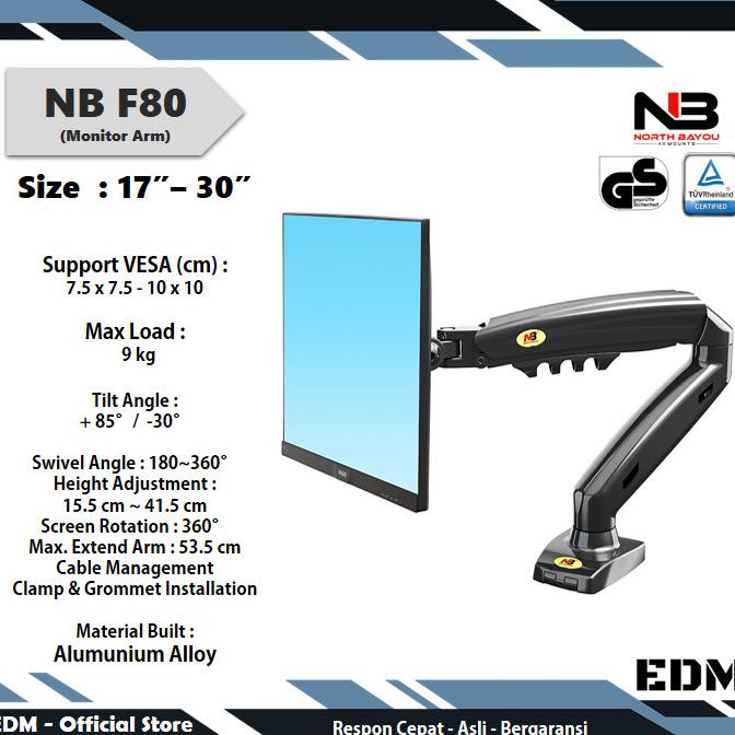 Jual Bracket Monitor 17 - 30 inch, NB F80 Gas Strut Arm Monitor Desk ...