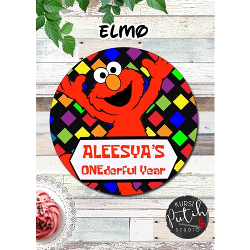 Jual custom birthday sticker size 5, 6 cm tema sesame street, elmo ...