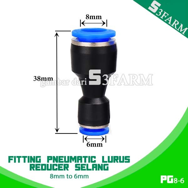 Jual PG8-6 FITTING PNEUMATIC REDUCER LURUS SLIP LOCK JOINER SELANG 8MM ...