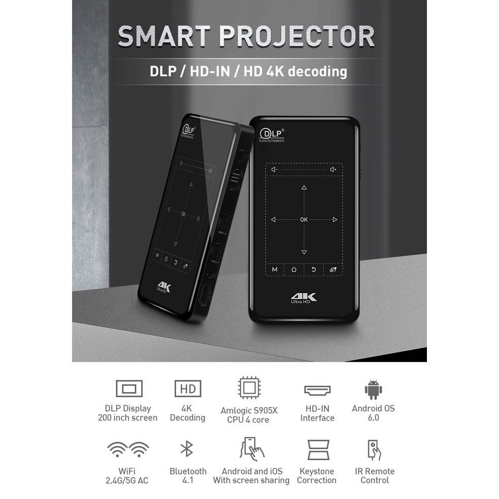 Jual P09-II - Mini DLP Projector 4K HD 50ANSI Lumens - 1GB/8GB Version - Proyektor Mini ...