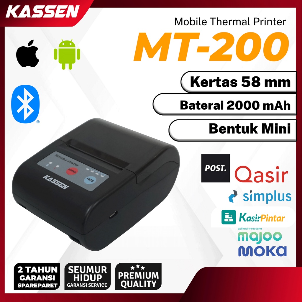 Jual Kassen MT200 Portable Bluetooth Thermal Mini Printer - Garansi Resmi | Shopee Indonesia