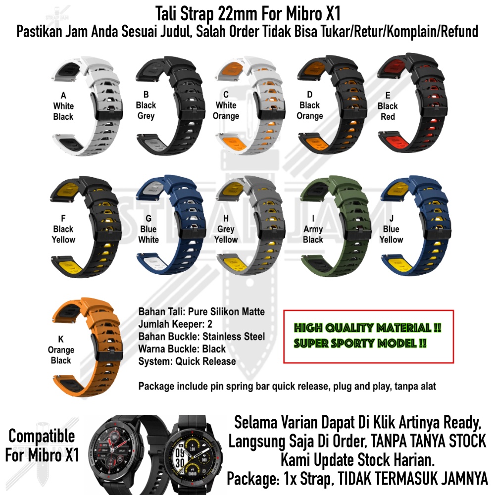 Jual GTO Tali Jam Tangan Mibro X1 - Strap 22mm Rubber Silikon Sporty ...