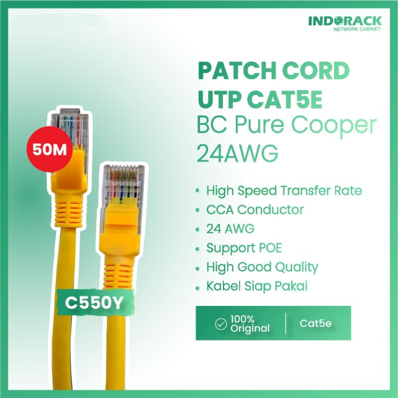 Jual UTP CAT5e INDORACK Kabel LAN 50M RJ45 Cable Patch Cord 24AWG 4 ...