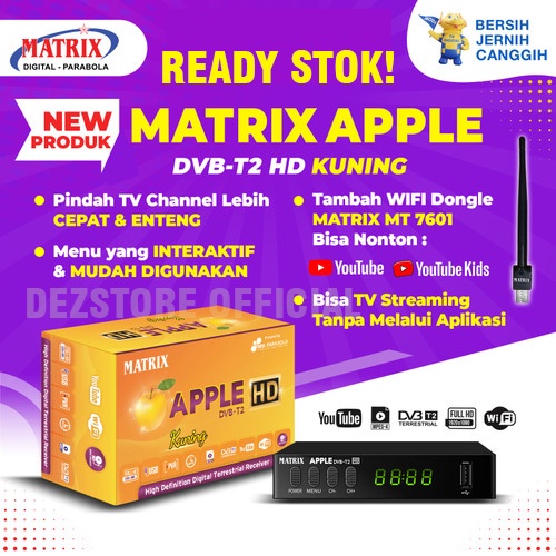 Jual Set Top Box STB Matrix Apple Kuning DVBT2 Full HD SNI | Shopee ...