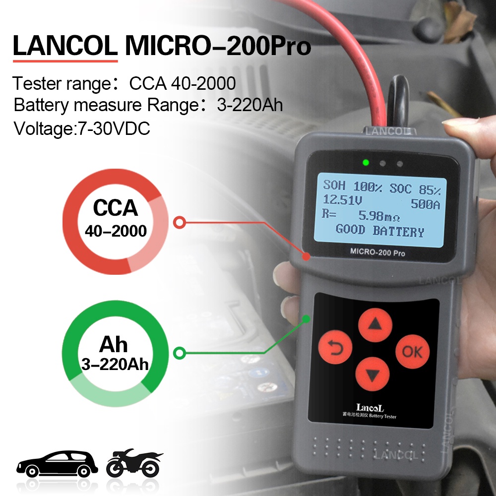 Jual Lancol Micro-200 Pro Alat cek AKI Mobil Motor Battery Tester CCA ...