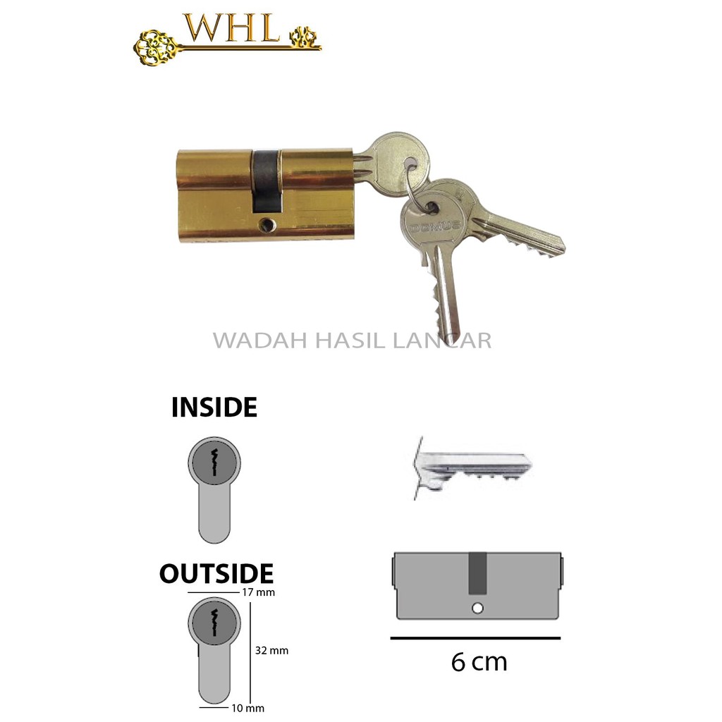 Jual Silinder Kunci Pintu DOMUS 6cm Gold Anak Kunci Pintu / Profile ...