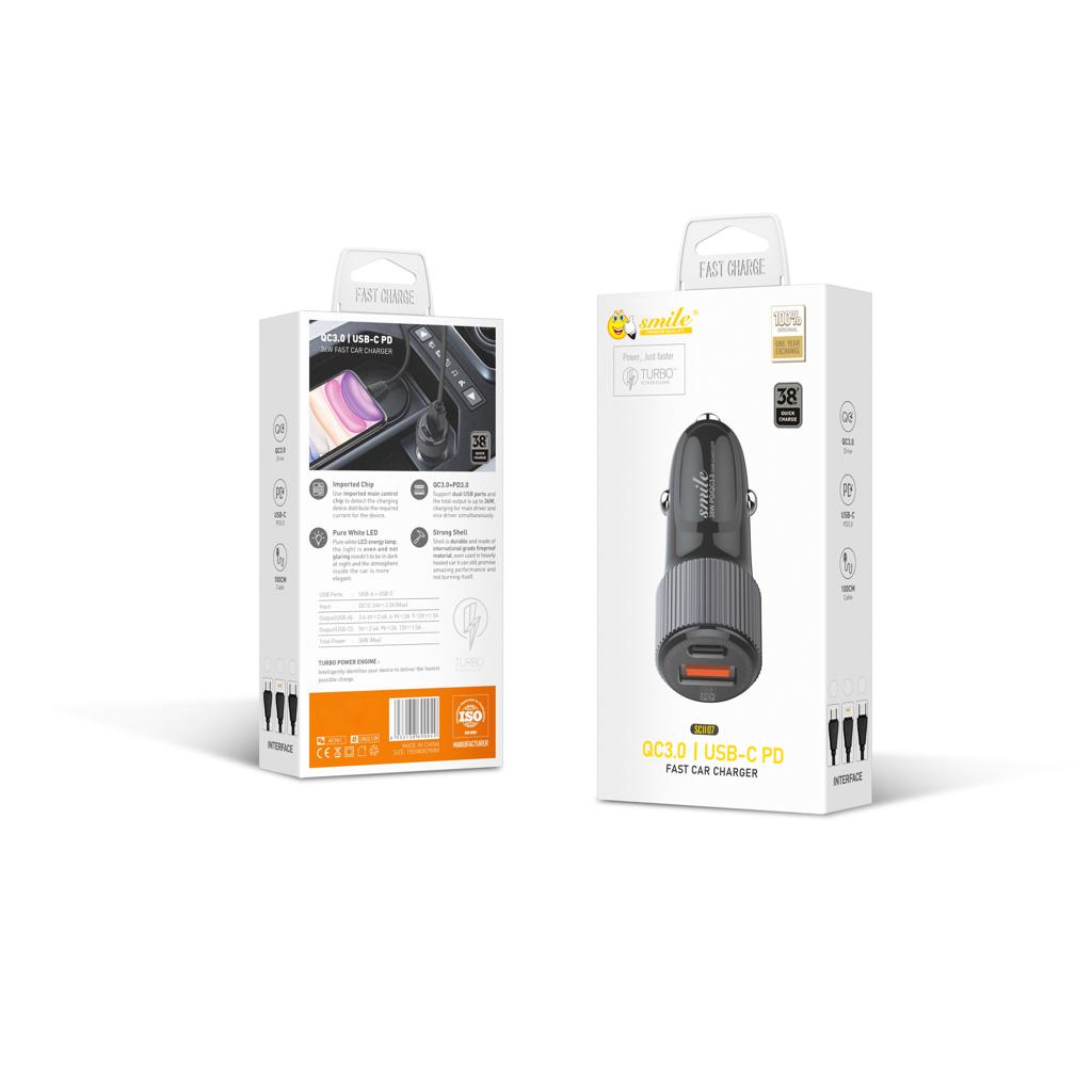 Jual Charger Mobil 1 Port USB - A + 1 Port Type C USB - C QualCom ...