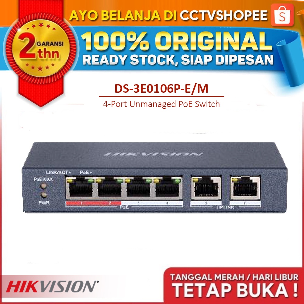 Jual HIKVISION DS-3E0106P-E/M Hikvision 4-Port Unmanaged PoE Switch | Shopee Indonesia