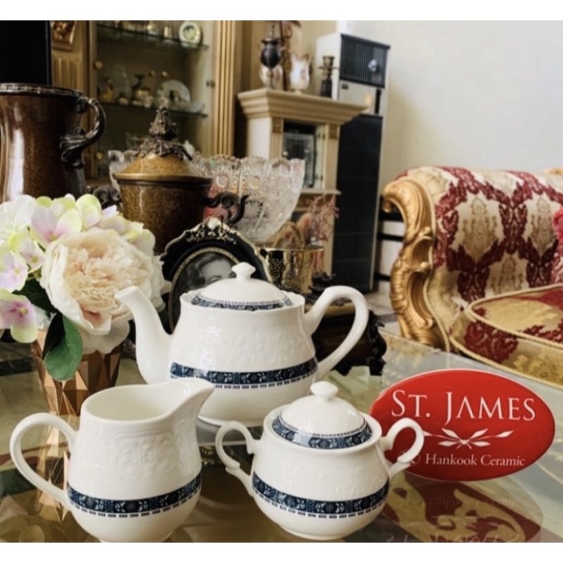 Jual Tea pot set / saint james / okja / tea pot / sugar / creamer ...