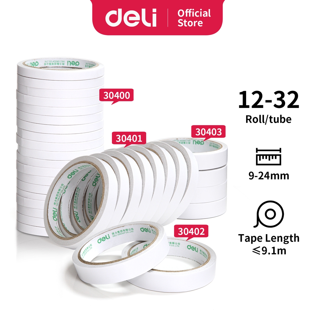 Jual Deli Double Tape Kertas Ukuran 9-24mmx10Yx80um Putih 12-32 Roll ...