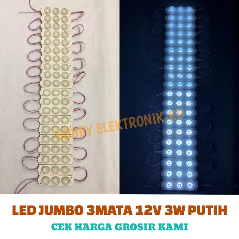 Jual LAMPU LED JUMBO 3MATA 12V 3W PUTIH (PEMBELIAN MINIMAL 10PCS ...
