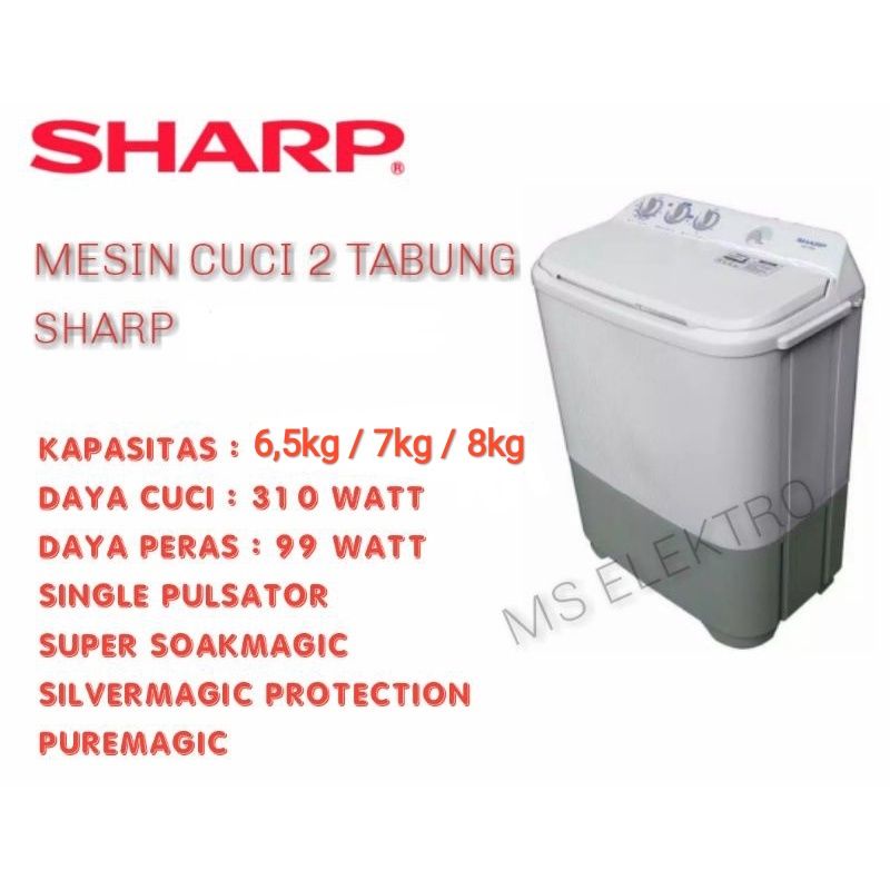 Jual Mesin Cuci Sharp 2 tabung 6,5 7 8 kg EST 65 70 80 90 MW | Shopee ...