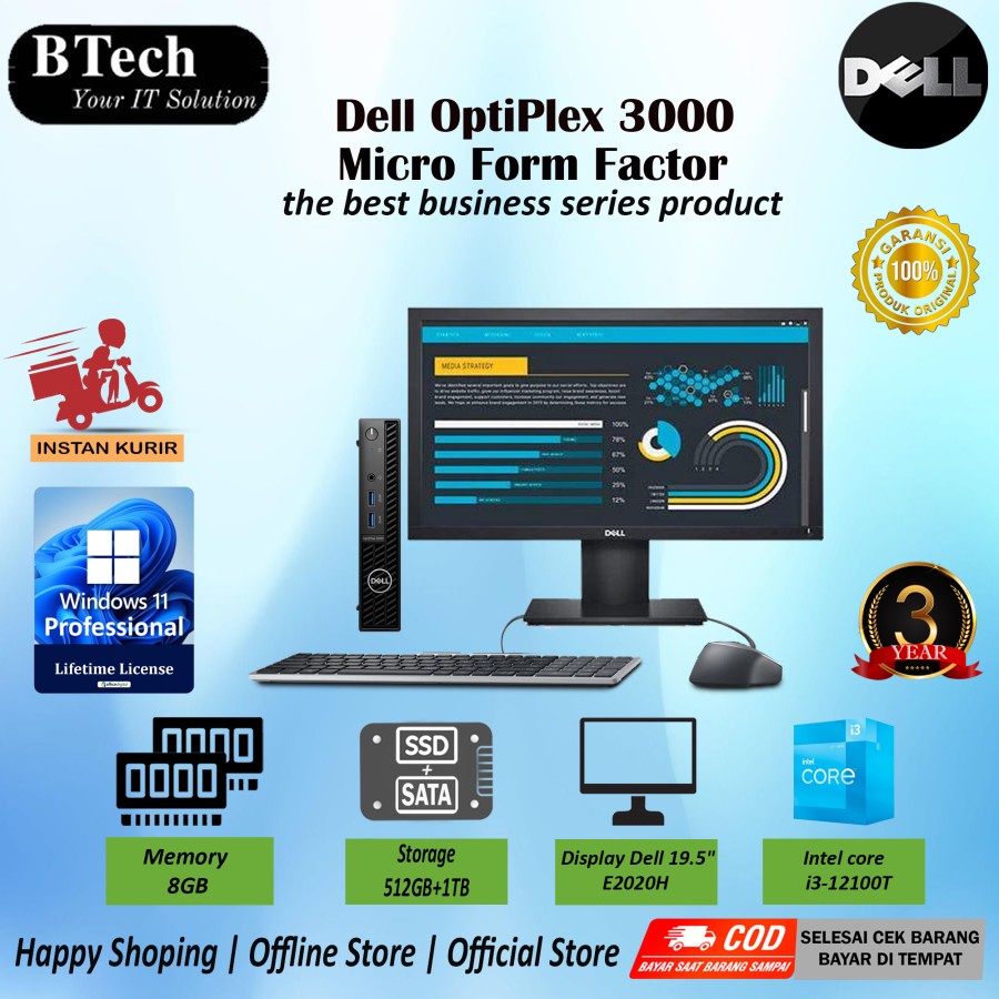 Jual Dell OptiPlex 3000 Micro Intel Core i3-12100T 8GB 512GB+1TB W11PRO ...