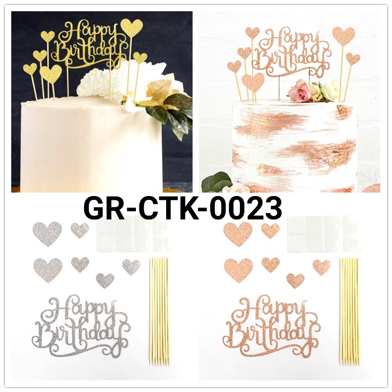 Jual GR-CTK-0023 Cake topper kue happy birthday hati gold silver rose gold yamama baking ...