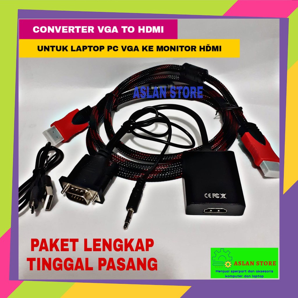 Jual Kabel Adapter Converter VGA Male to HDMI Output 1080P HD + Audio ...