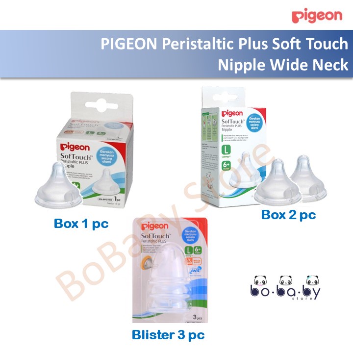 Jual Pigeon Dot Bayi Nipple Soft Touch Peristaltic Plus Wide Neck S,M,L,LL, LLL kemasan box 1pc ...