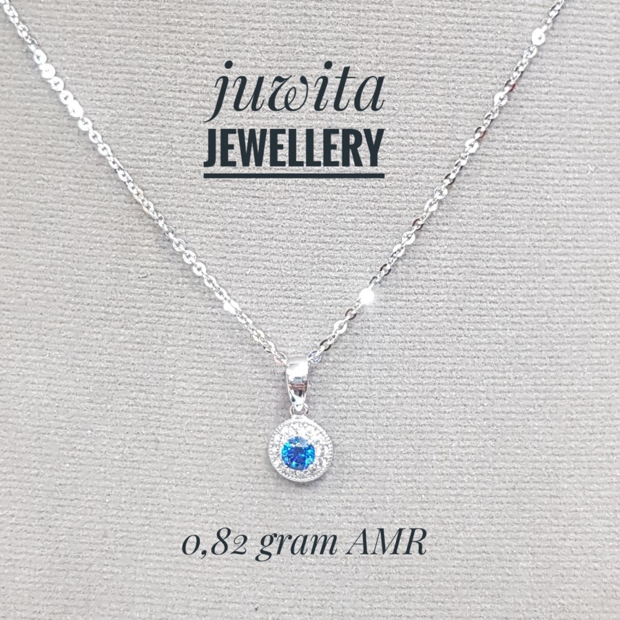 Jual LIONTIN EMAS PUTIH BATU BIRU ROYAL BLUE LADY DI MODEL BERLIAN ...