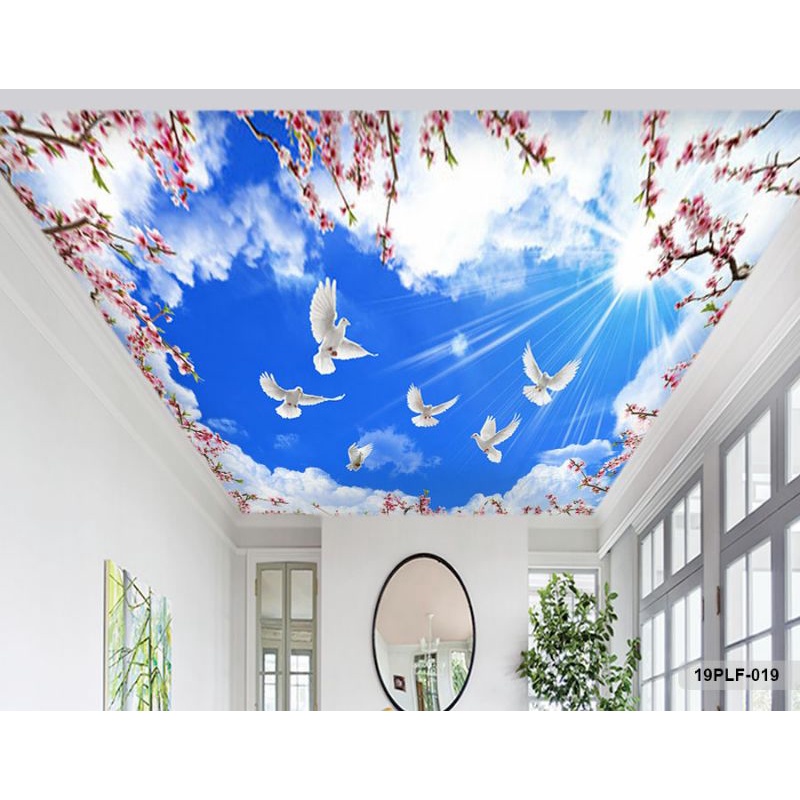 Jual Wallpaper 3D Custom Plafon Awan Biru Bunga Sakura Pink Merpati ...