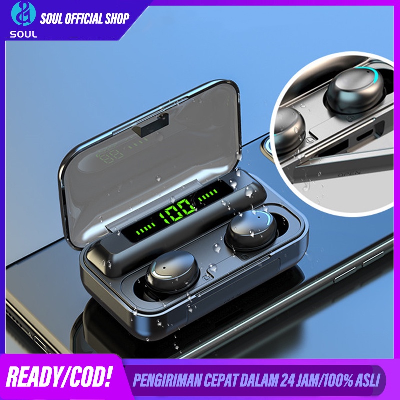 Jual SOUL Headset Bluetooth TWS F9-5 LED Smart Display with Powerbank | Shopee Indonesia