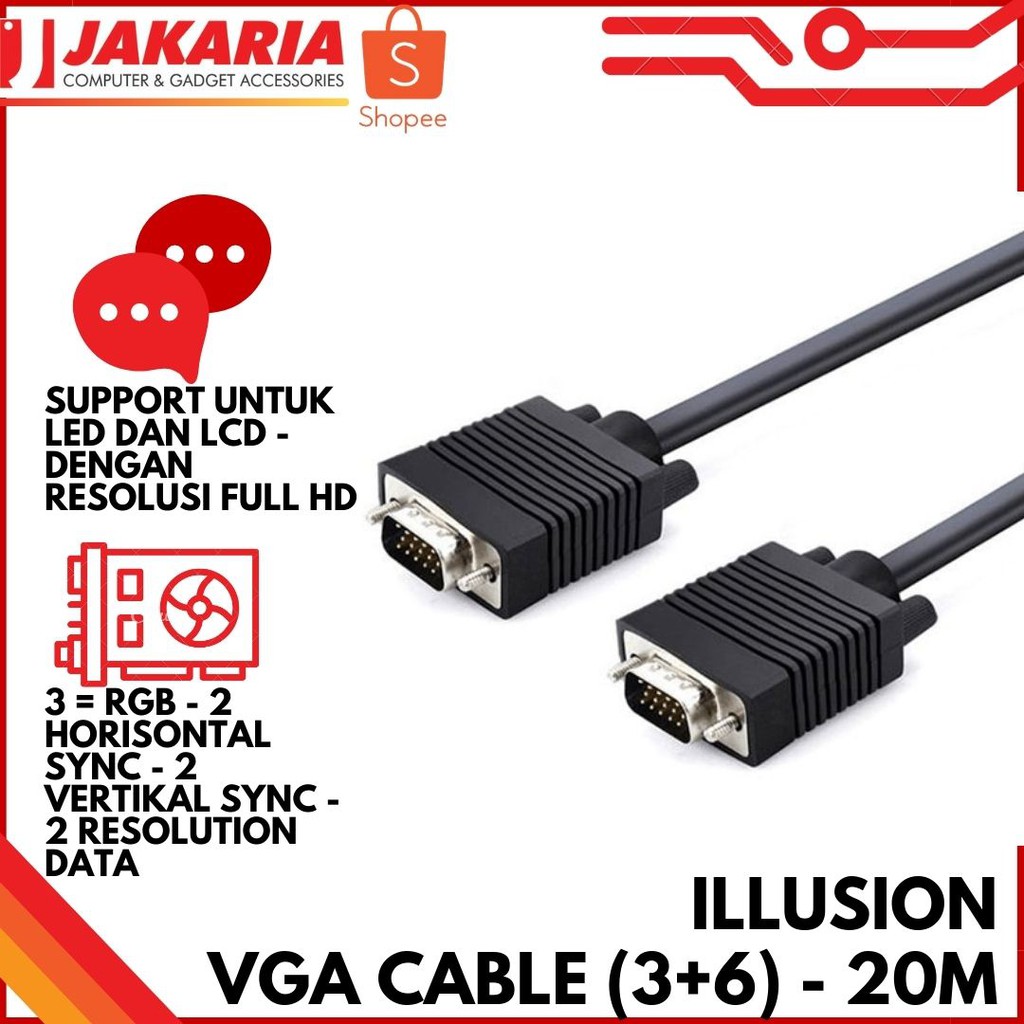 Jual Kabel VGA Monitor LCD Full HD Illusion VGA Cable (3+6) - 20m ...