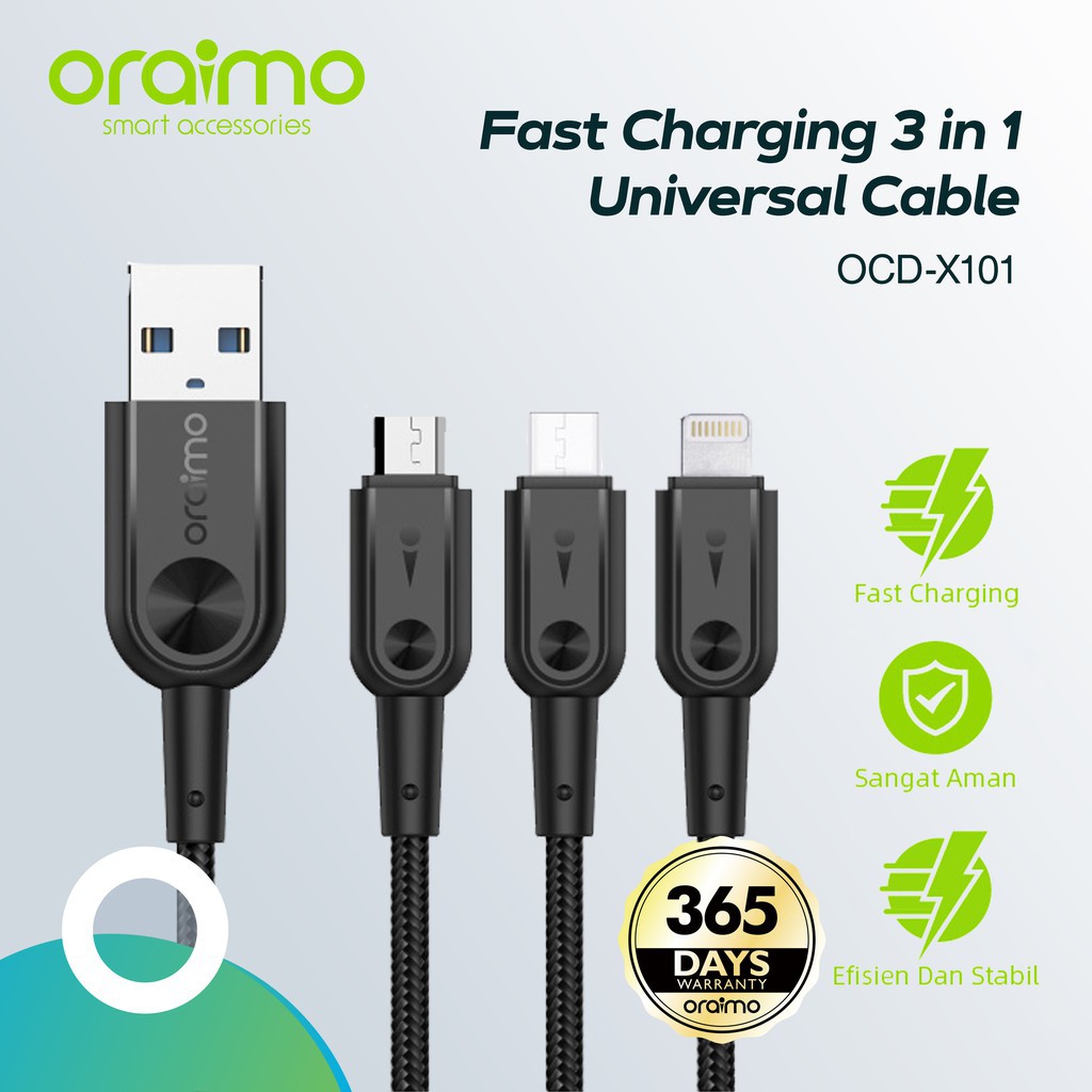 Jual ORAIMO TRIPLET 3 in 1 OCD-X101 UNIVERSAL CABLE | Shopee Indonesia