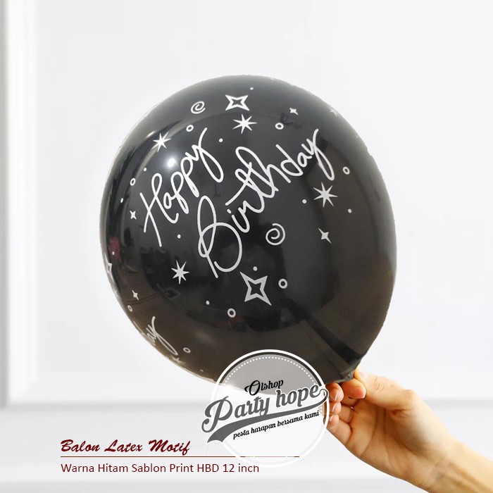 Jual Balon latex hbd HITAM / balon latex / balon motif happy birthday ...