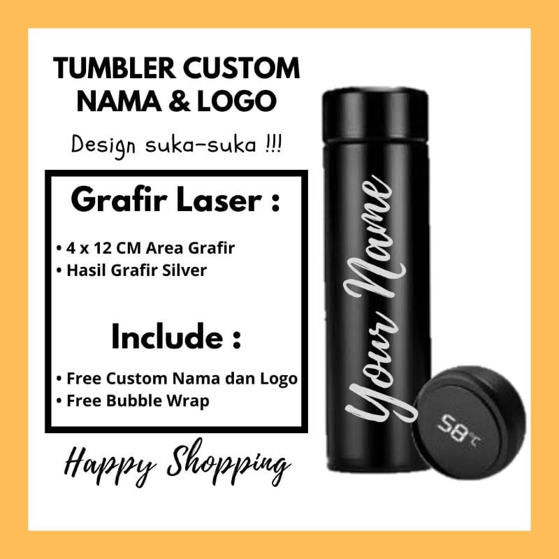 Jual Termos Tumbler Custom Grafir Nama & Logo Smart LED DOFF Rubber ...