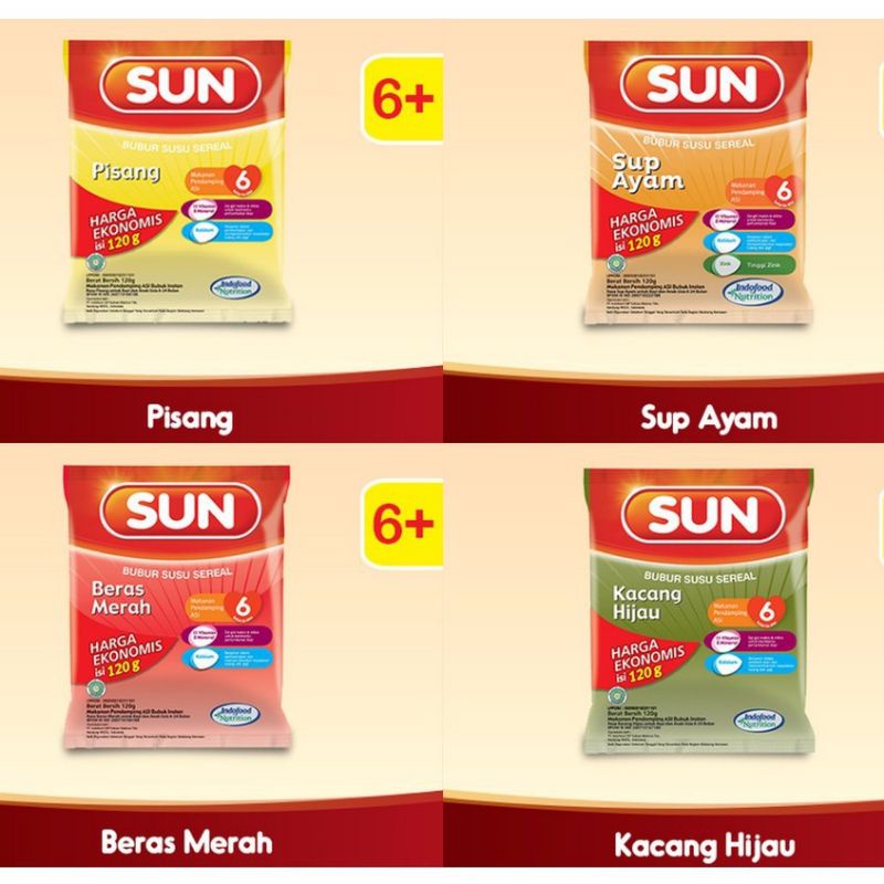Jual BUBUR SUN 6+ Kemasan Ekonomis 120 gr / Bubur Anak Bayi | Shopee ...