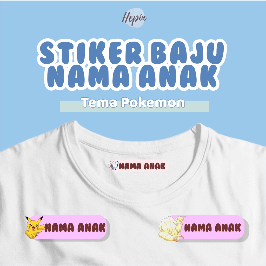 Jual (30-60pcs)Stiker Kain Label Baju Nama Anak tema POKEMON / Sablon ...