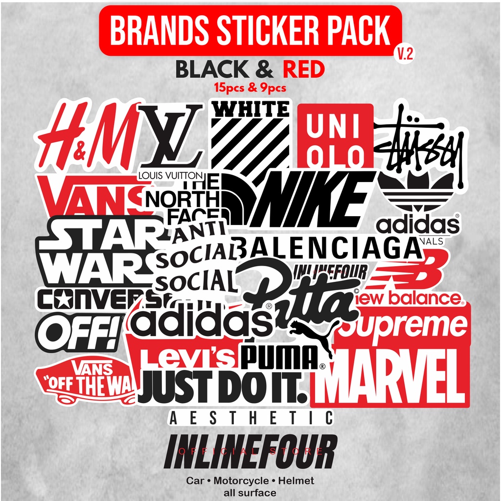 Jual Sticker Pack Logo Brands Black & Red Stiker Hype Brand Hypebeast ...