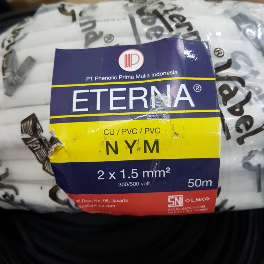 Jual KABEL NYM 2X1,5 2X2,5 3X1,5 3X2,5 ETERNA KAWAT KULIT PUTIH 50M 50METER KHUSUS INSTANT ...